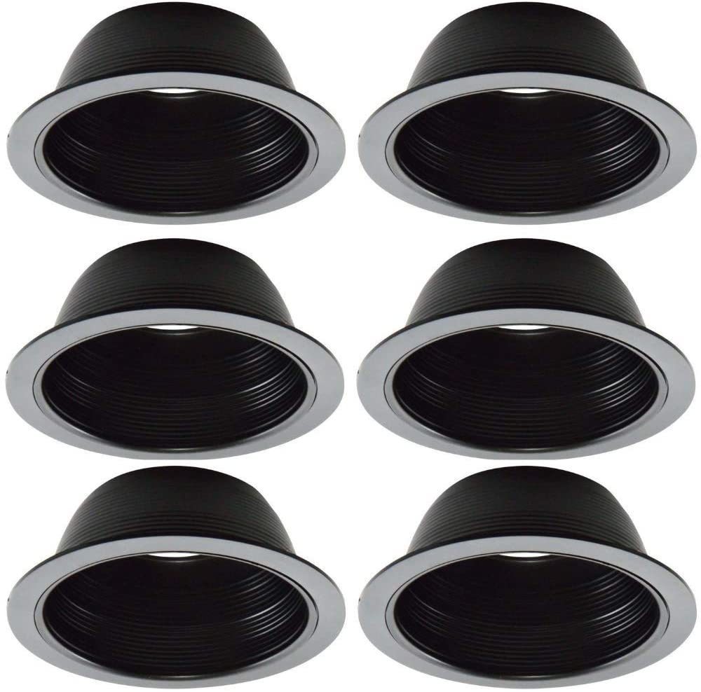 6 Inch Stepped Baffle Trim, Goof Plastic Ring, Black, 6 Pack